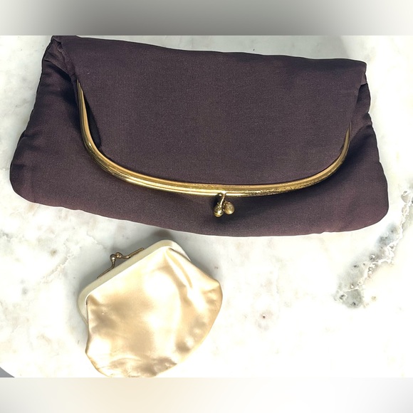Ingber | Bags | Vintage Ingbar Brown Folding Clutch Evening Bag Satin ...